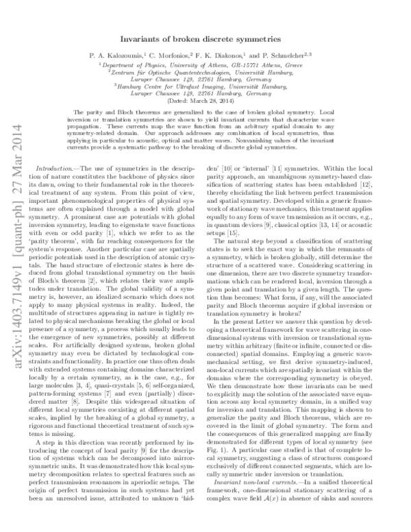 (PDF) Invariants of broken discrete symmetries