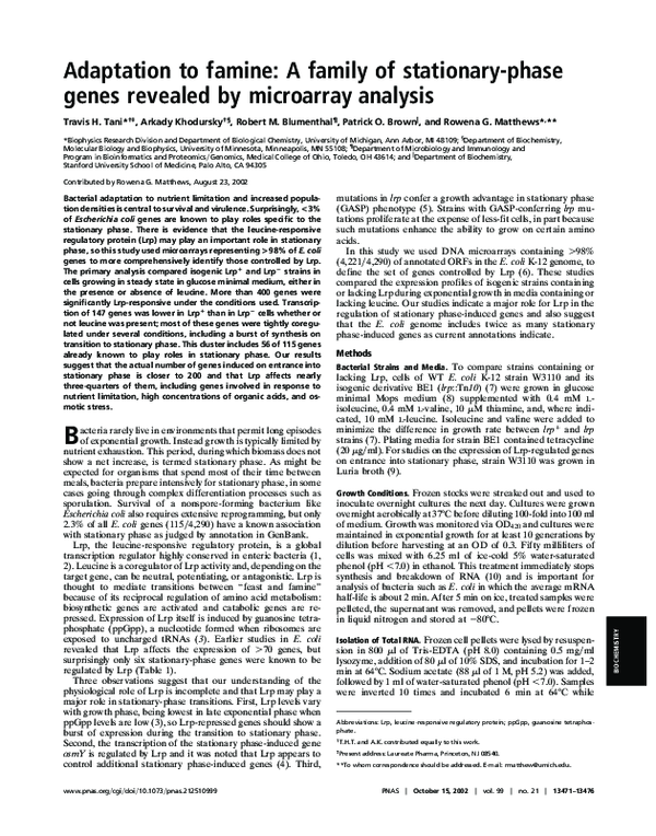(PDF) Adaptation to famine: A family of stationary-phase genes revealed ...
