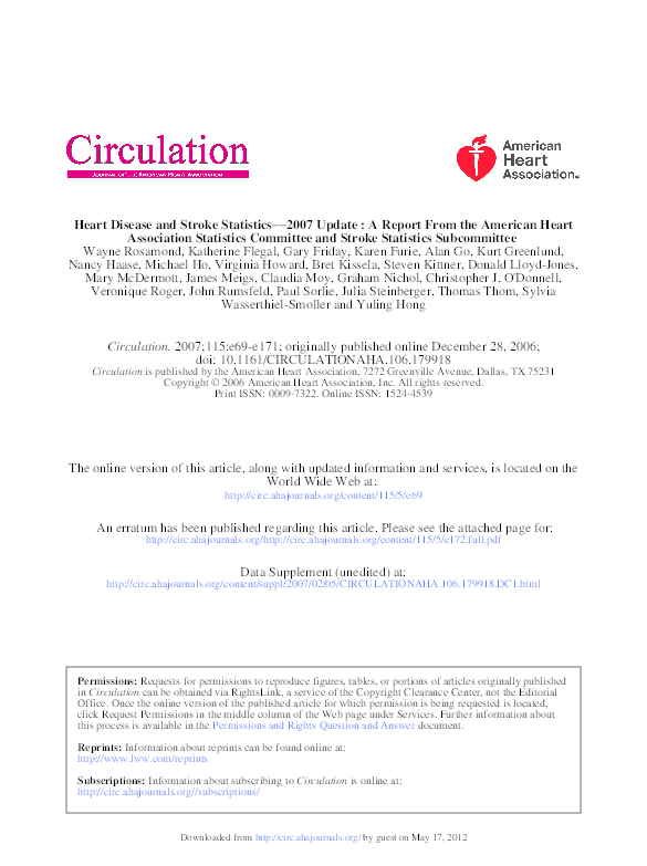 (PDF) Heart Disease and Stroke Statistics--2007 Update: A Report From ...