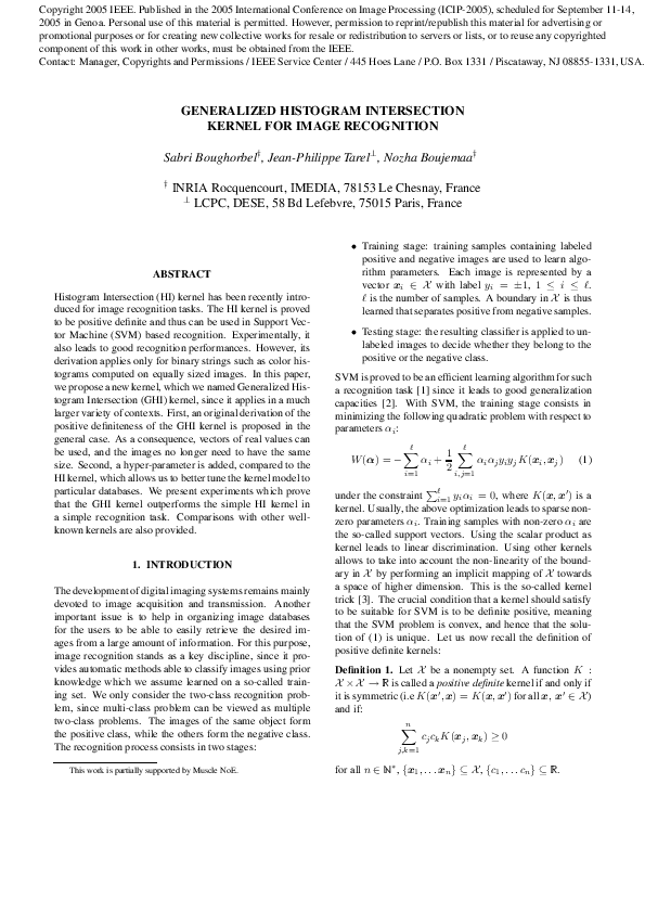 Pdf Generalized Histogram Intersection Kernel For Image Recognition