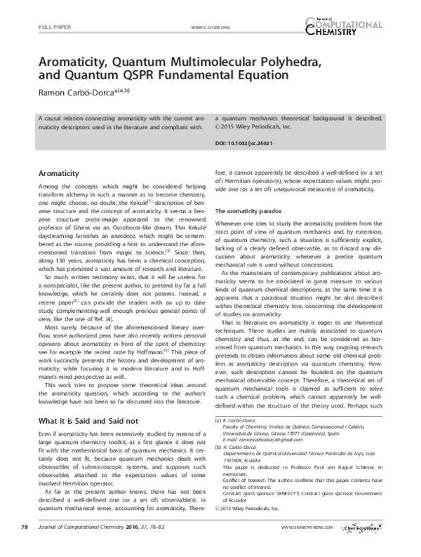 Pdf Aromaticity Quantum Multimolecular Polyhedra And Quantum Qspr Fundamental Equation 