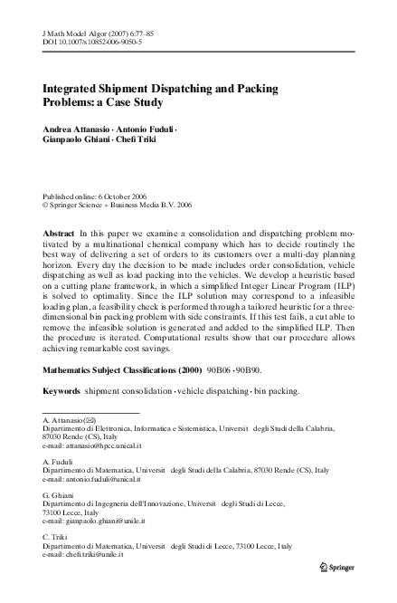 (PDF) Integrated Shipment Dispatching and Packing Problems: a Case Study