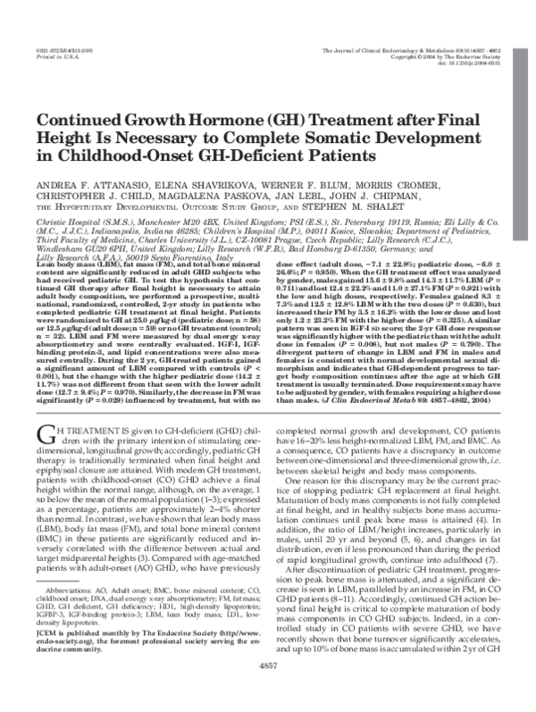 (PDF) Continued Growth Hormone (GH) Treatment after Final Height Is ...