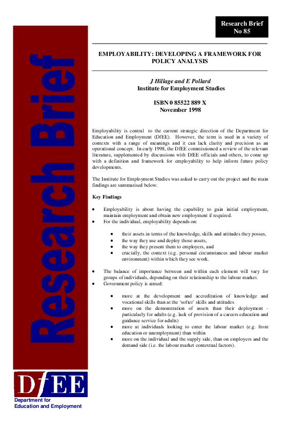 (PDF) Employability: developing a framework for policy analysis