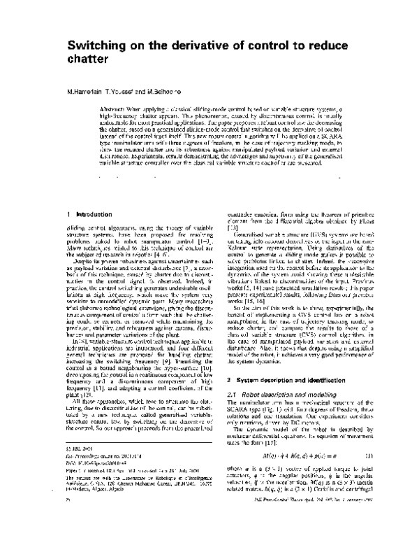 (PDF) Switching on the derivative of control to reduce chatter