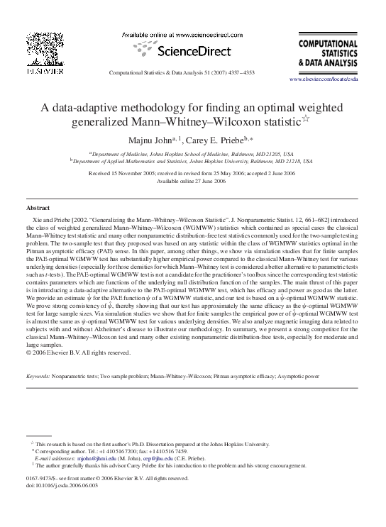 Pdf A Data Adaptive Methodology For Finding An Optimal Weighted Generalized Mannwhitney