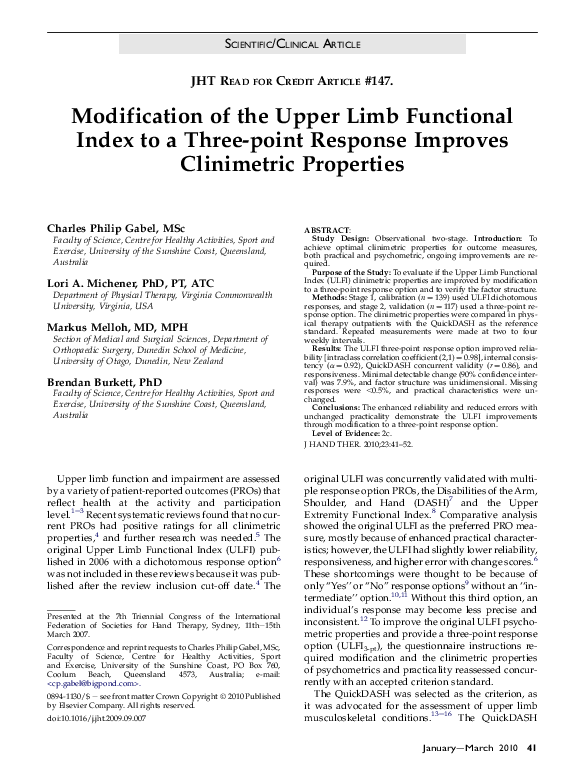 (PDF) Modification of the Upper Limb Functional Index to a Three-point ...