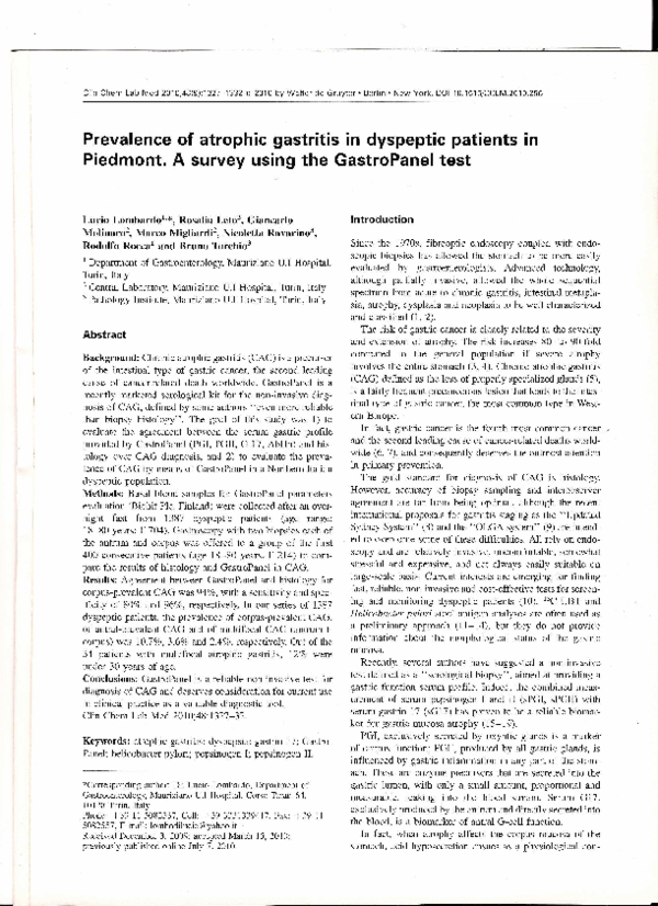 (PDF) Prevalence of atrophic gastritis in dyspeptic patients in ...