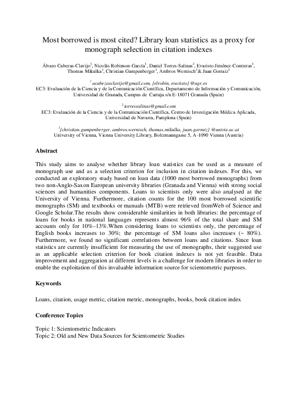 (PDF) Most borrowed is most cited? Library loan statistics as a proxy ...