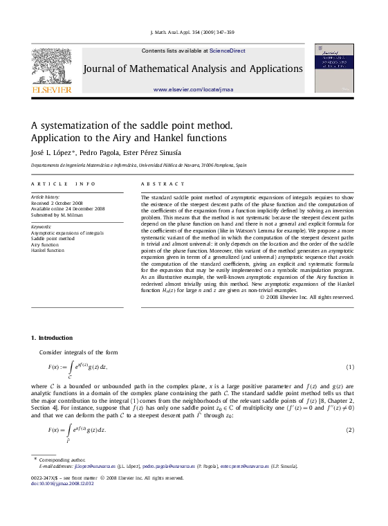 (PDF) A systematization of the saddle point method. Application to the Airy and Hankel functions