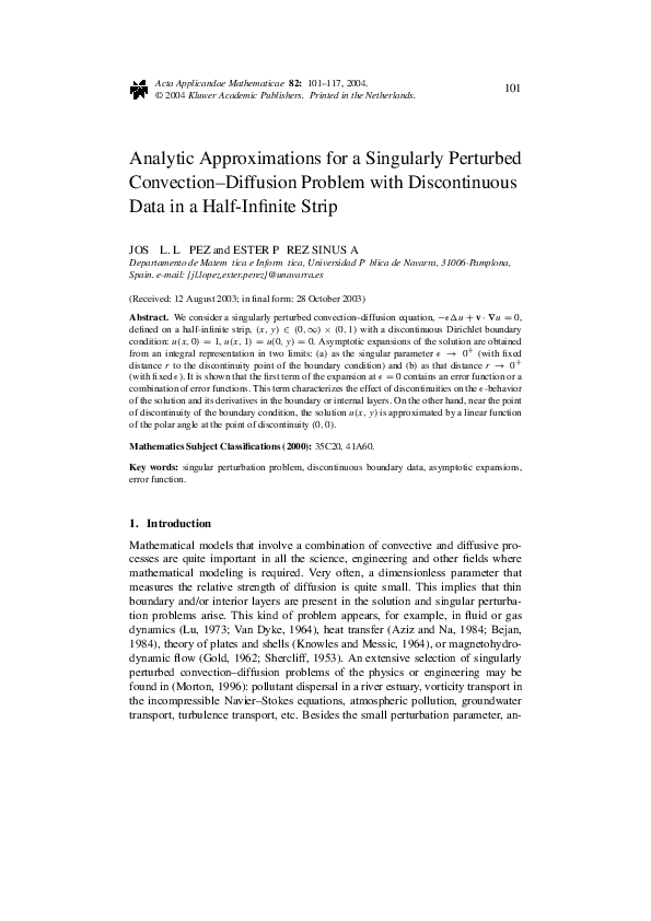 (PDF) Analytic Approximations for a Singularly Perturbed Convection–Diffusion Problem with ...
