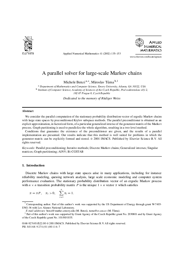 (PDF) A parallel solver for large-scale Markov chains