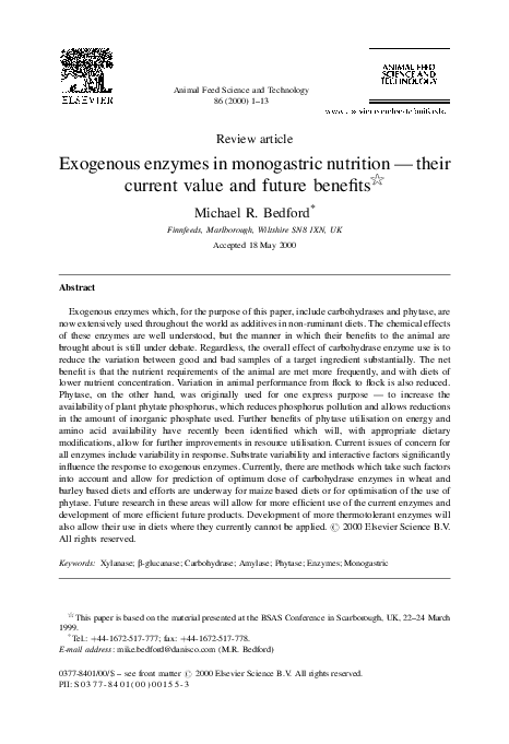 (PDF) Exogenous enzymes in monogastric nutrition — their current value ...