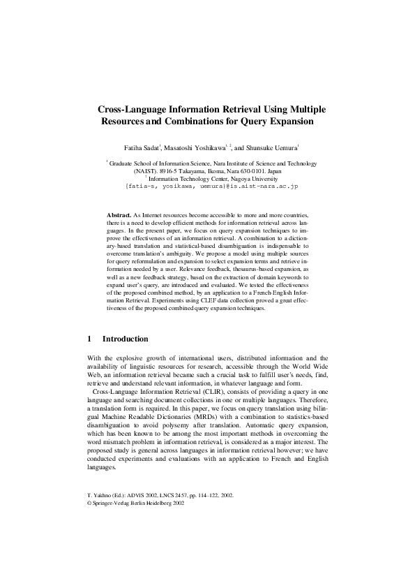 (PDF) Cross-language information retrieval: using multiple language pairs