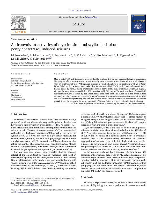 (PDF) Anticonvulsant activities of myo-inositol and scyllo-inositol on ...