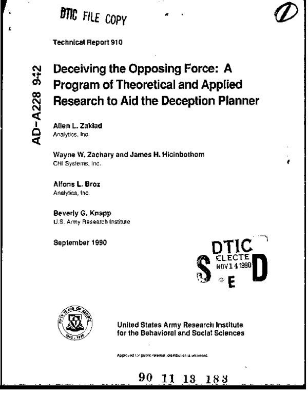 (PDF) Deceiving the Opposing Force: A Program of Theoretical and ...