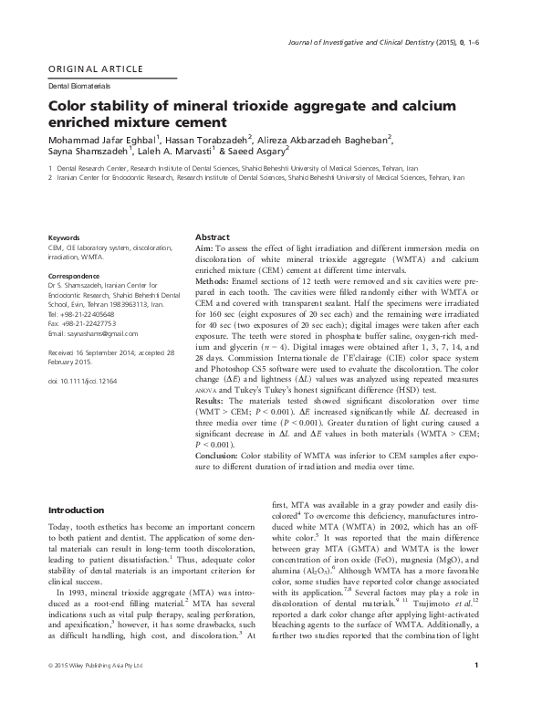 (PDF) Color stability of mineral trioxide aggregate and calcium ...
