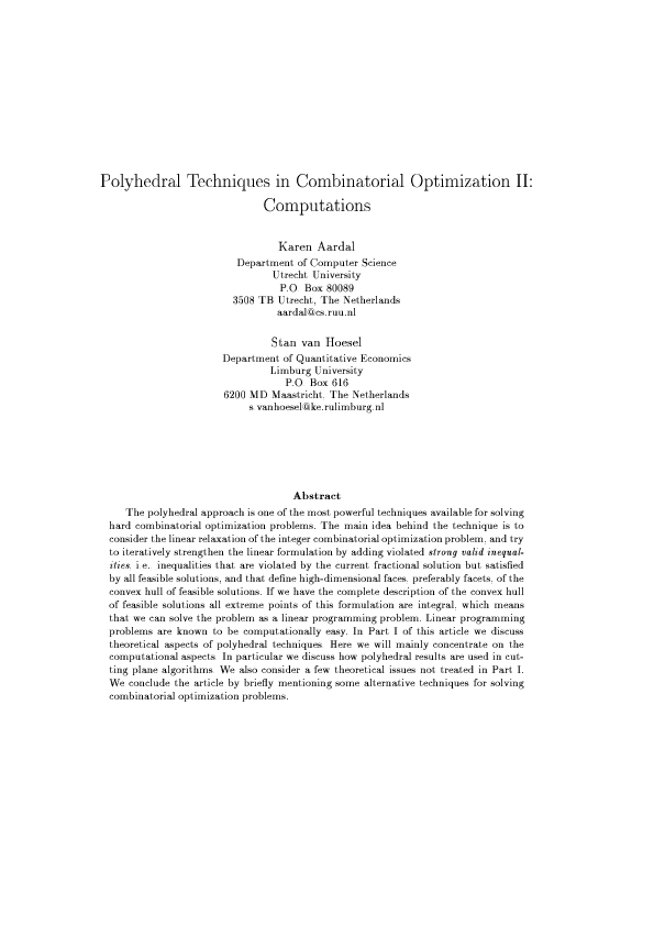 Pdf Polyhedral Techniques In Combinatorial Optimization