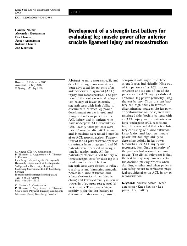 (PDF) Development of a strength test battery for evaluating leg muscle ...
