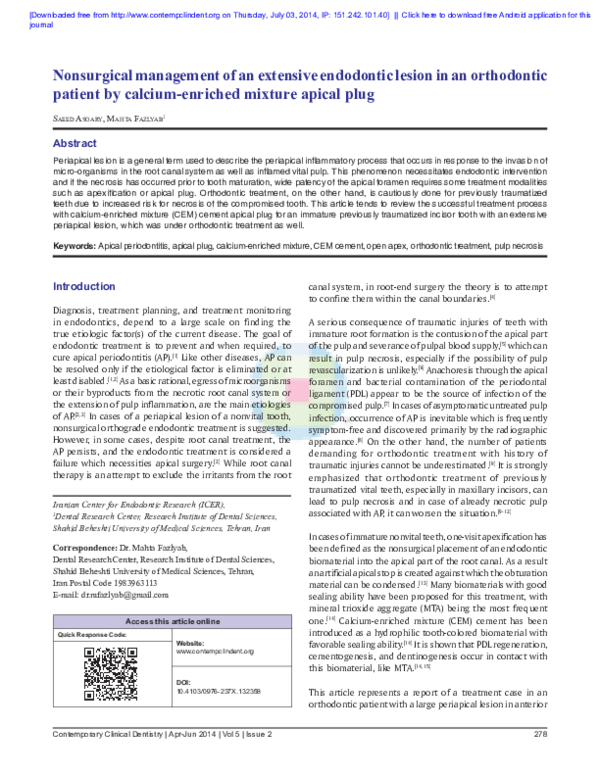 (PDF) Nonsurgical management of an extensive endodontic lesion in an ...