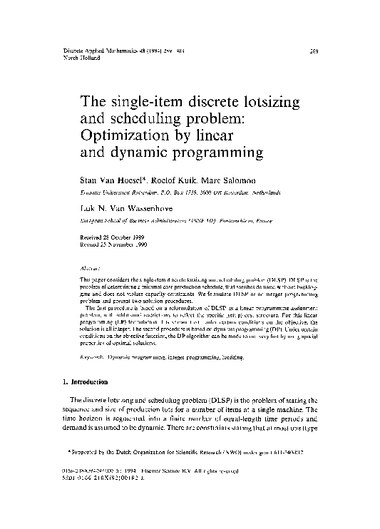 Pdf The Single Item Discrete Lotsizing And Scheduling Problem Optimization By Linear And