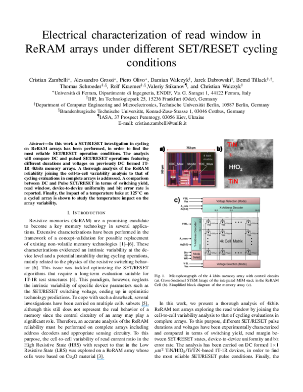 Pdf Electrical Characterization Of Read Window In Reram Arrays Under Different Setreset