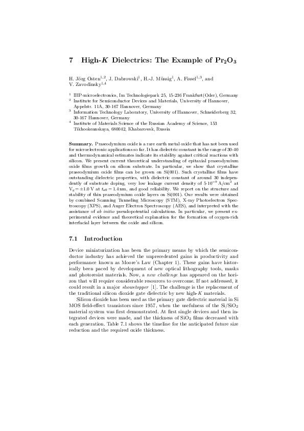 (PDF) High-K Dielectrics: The Example of Pr2O3