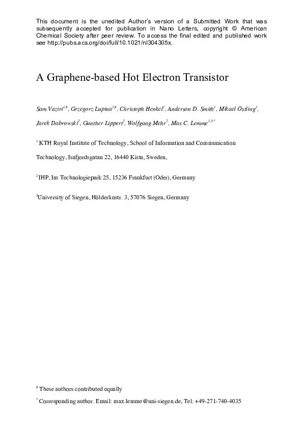 (PDF) A Graphene-Based Hot Electron Transistor
