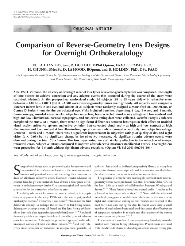 (PDF) Comparison of Reverse-Geometry Lens Designs for Overnight ...