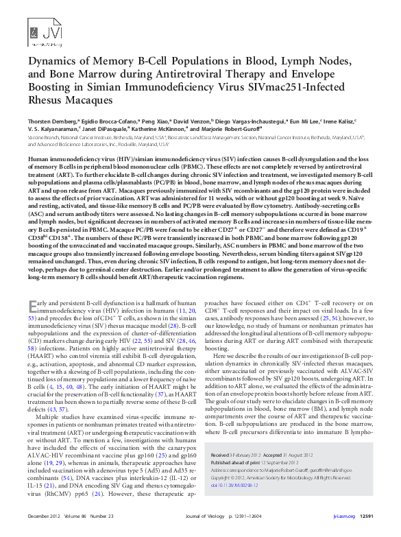(PDF) Dynamics of Memory B-Cell Populations in Blood, Lymph Nodes, and Bone Marrow during ...