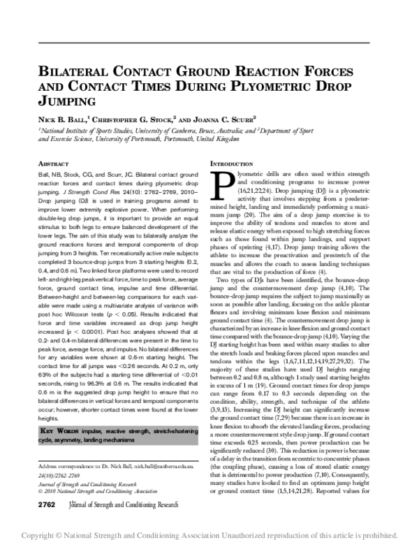 Bilateral Contact Ground Reaction Forces and Contact Times During ...