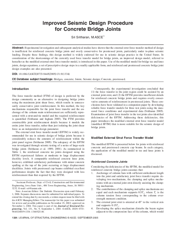 (PDF) Improved Seismic Design Procedure for Concrete Bridge Joints