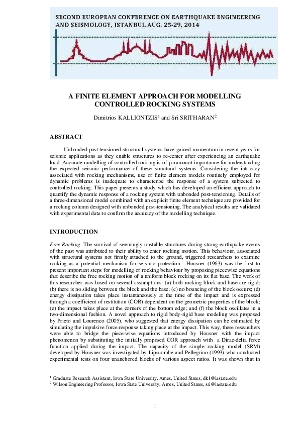 (PDF) A Finite Element Approach for Modelling Controlled Rocking Systems