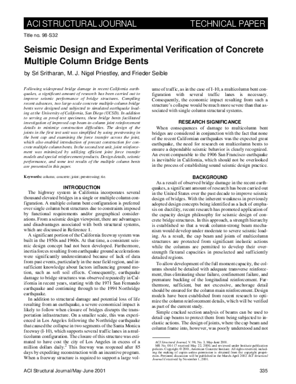 Pdf Seismic Design And Experimental Verification Of Concrete Multiple Column Bridge Bents