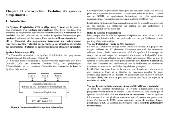 (PDF) Chapitre 01 «Introduction : Evolution des systèmes d'exploitation