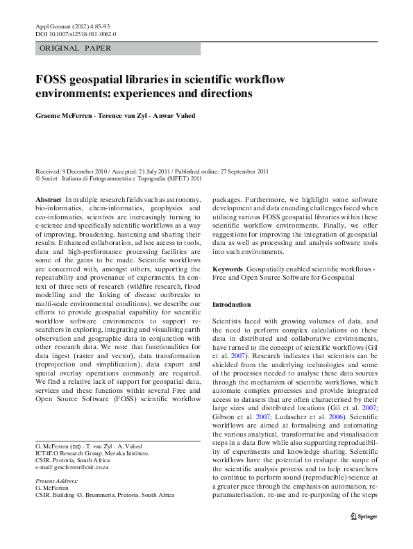 (PDF) FOSS geospatial libraries in scientific workflow environments ...