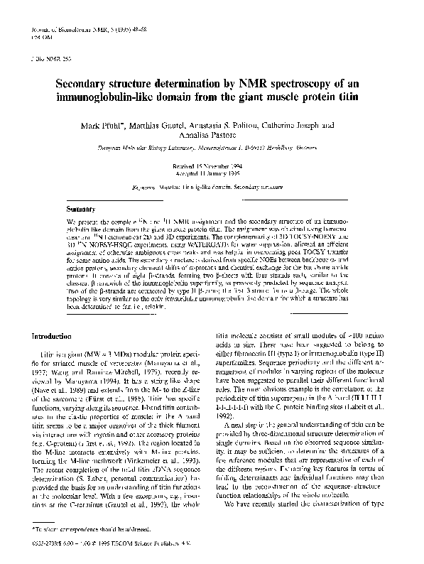 Pdf Secondary Structure Determination By Nmr Spectroscopy Of An Immunoglobulin Like Domain