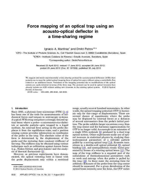 (PDF) Mapping Optical Trapping Forces with Acousto-Optical Deflectors