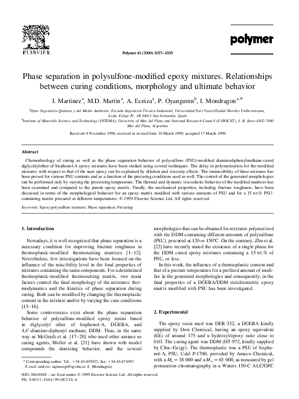 Pdf Phase Separation In Polysulfone Modified Epoxy Mixtures