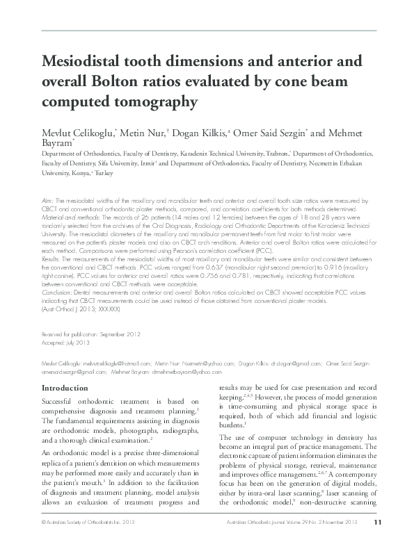 (PDF) Mesiodistal tooth dimensions and anterior and overall Bolton ...