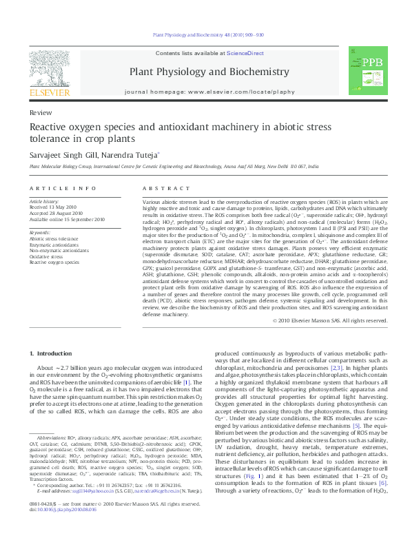 (PDF) Reactive oxygen species and antioxidant machinery in abiotic ...