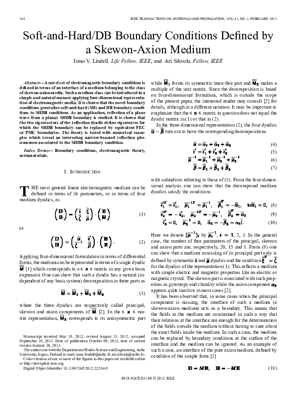 (PDF) Soft-and-Hard/DB Boundary Conditions Defined by a Skewon-Axion Medium