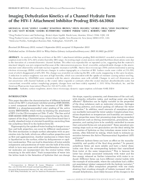 (PDF) Imaging dehydration kinetics of a channel hydrate form of the HIV ...