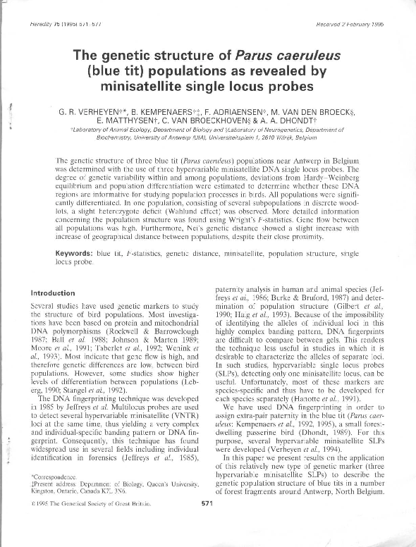 (PDF) The genetic structure of Parus caeruleus (blue tit) populations ...