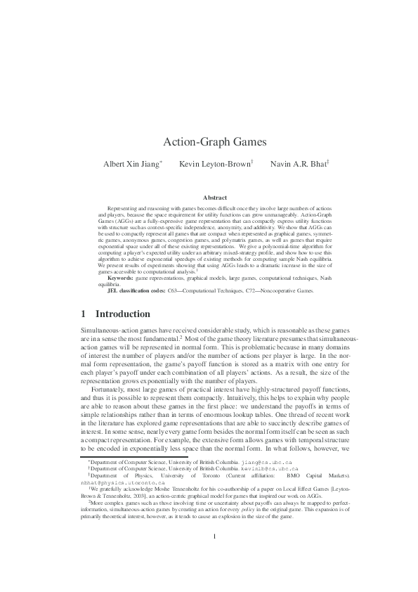 (PDF) Action-Graph Games