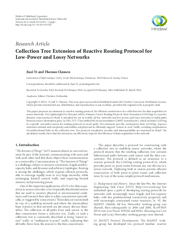 Pdf Collection Tree Extension Of Reactive Routing Protocol For Low