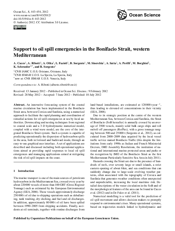 (PDF) Support to oil spill emergencies in the Bonifacio Strait, western ...