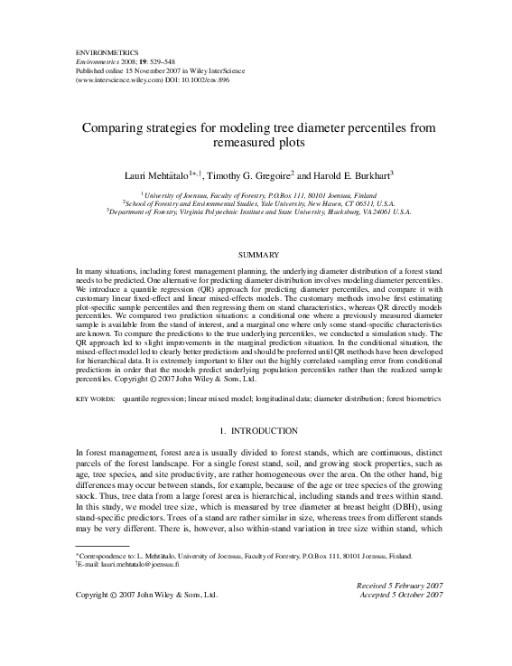 (PDF) Comparing strategies for modeling tree diameter percentiles from ...