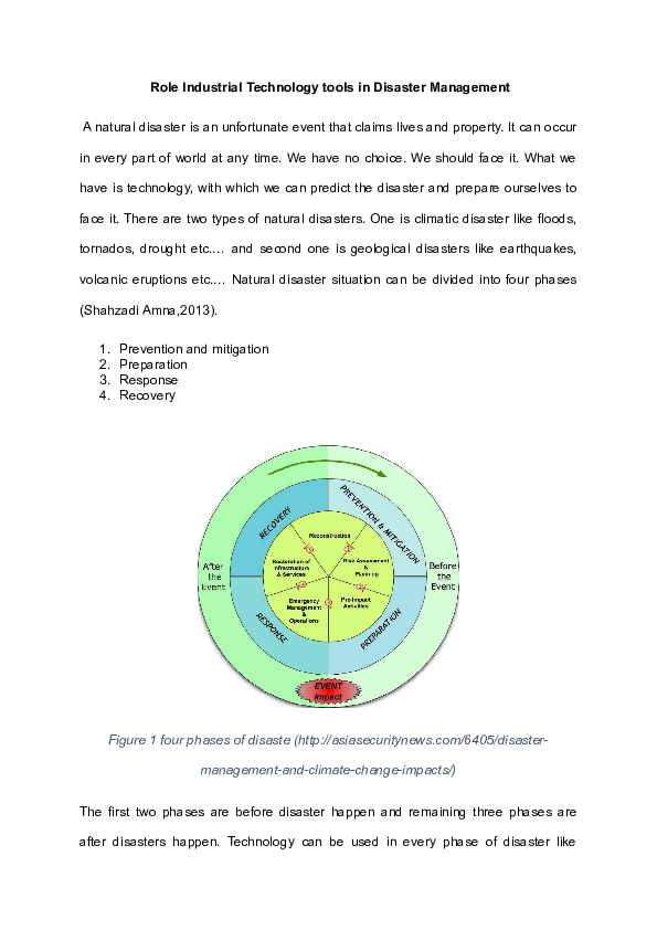 (DOC) Role of Industrial Technology tools in Disaster Management