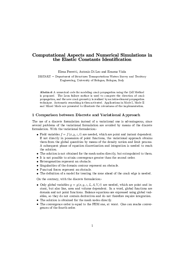 Pdf Computational Aspects And Numerical Simulations In The Elastic